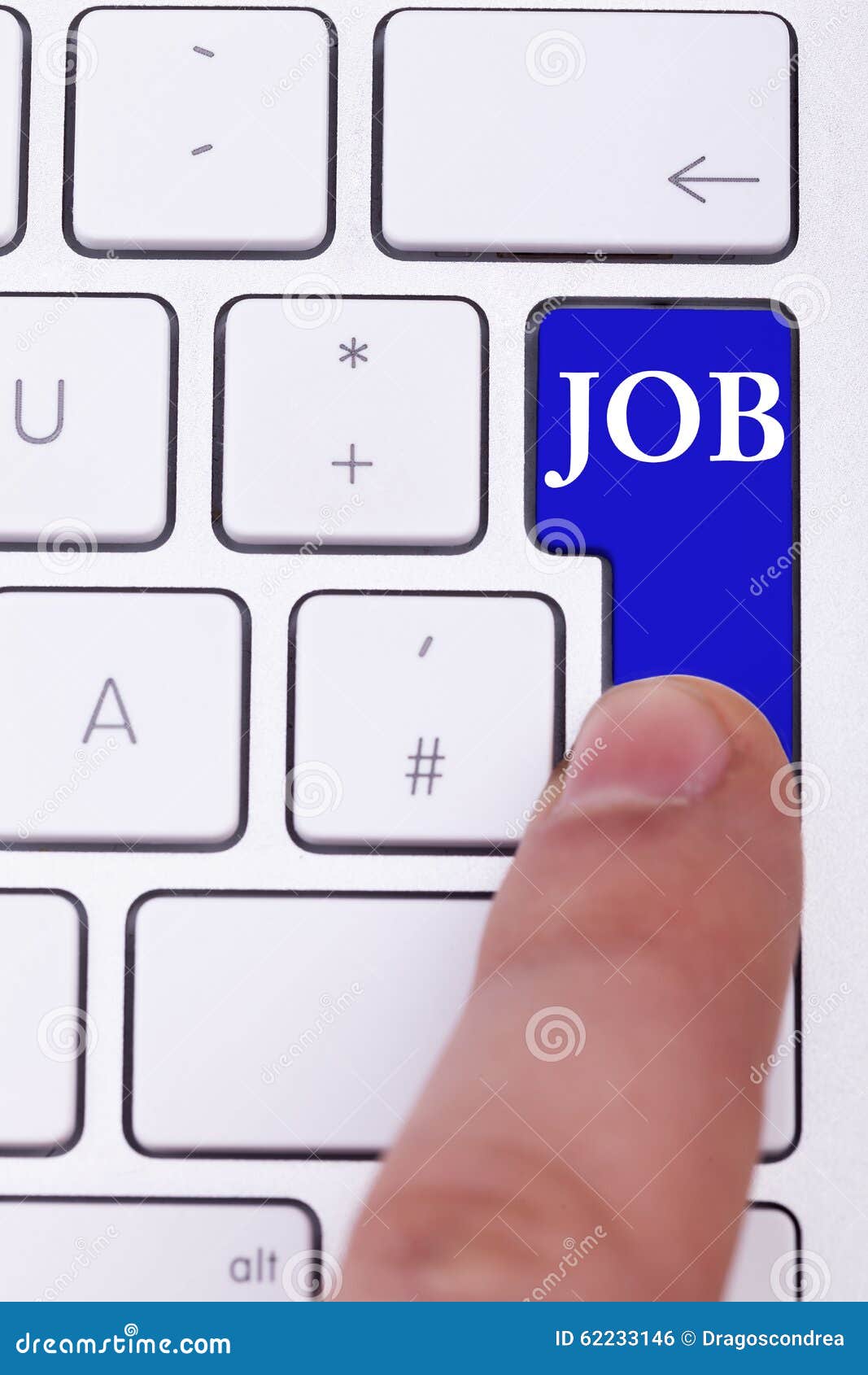 Finger Pressing on Blue Job Button Stock Photo - Image of internet ...