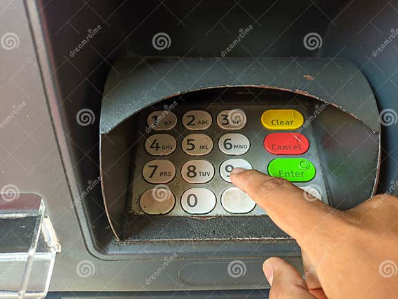 Finger Pressing the Button on the ATM Machine Keypad Stock Image ...
