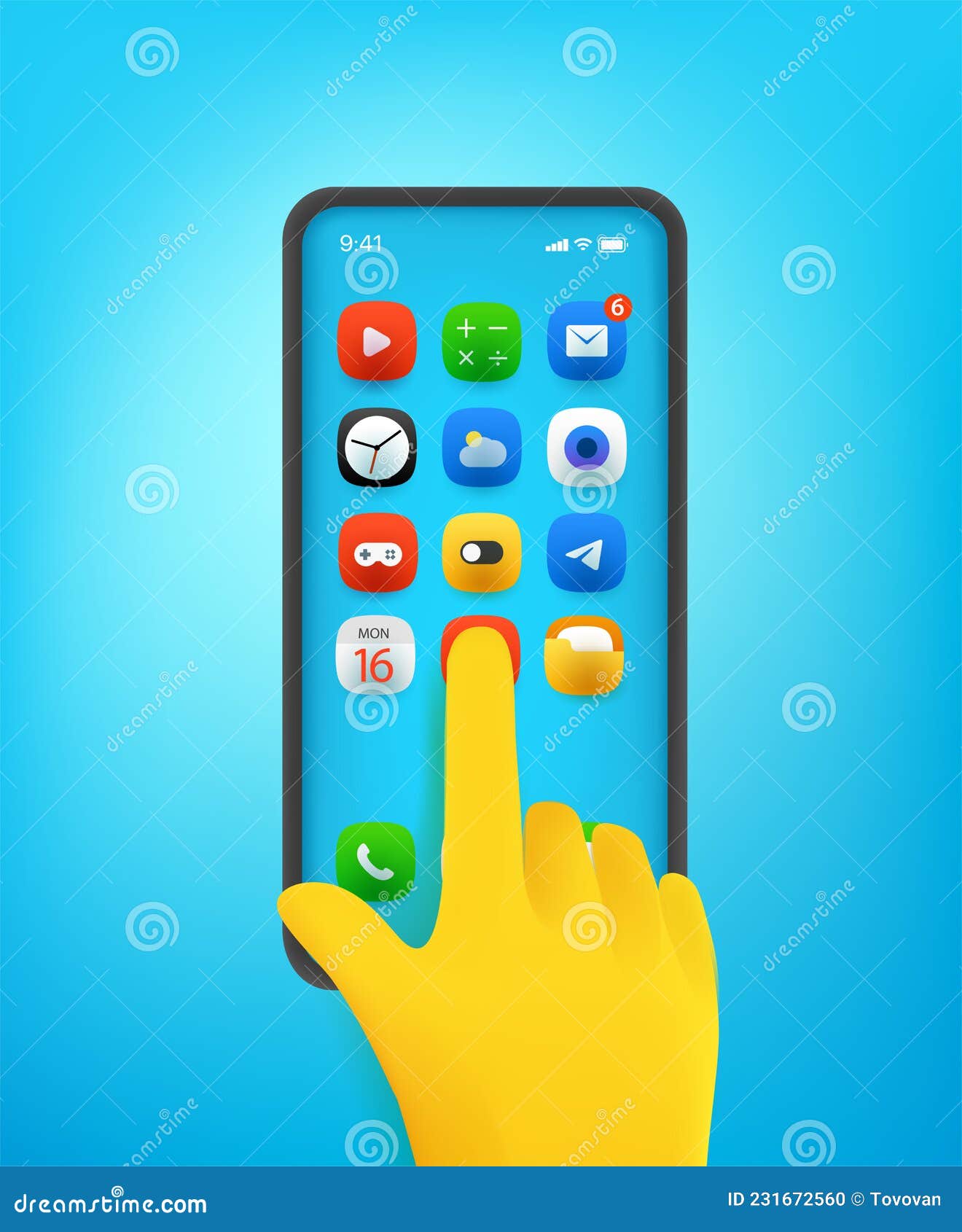 Finger Pressing Button on Modern Smartphone Stock Vector - Illustration ...