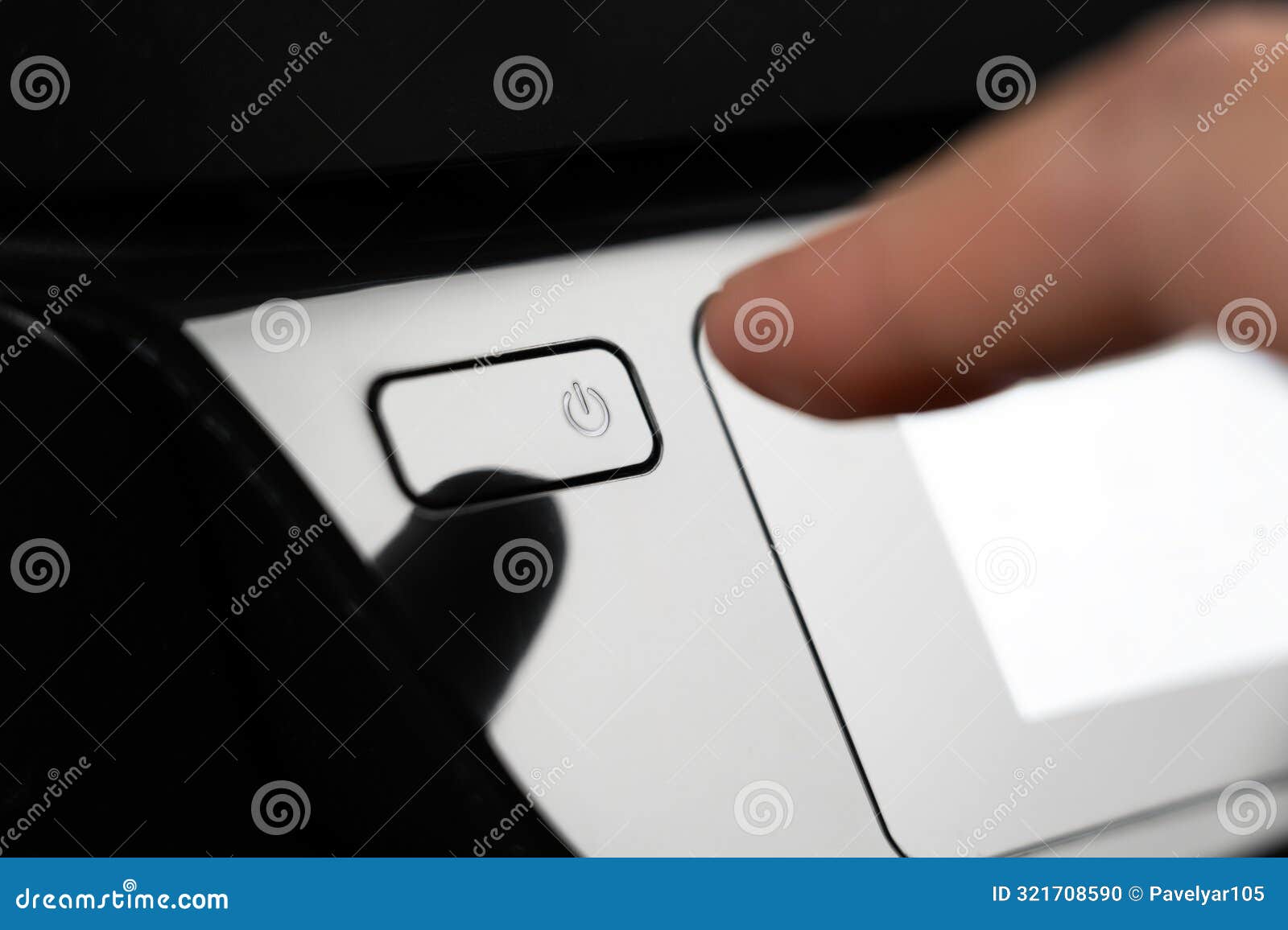 Finger Pressing the Button To Turn on Copy Machine and Scanner Stock ...