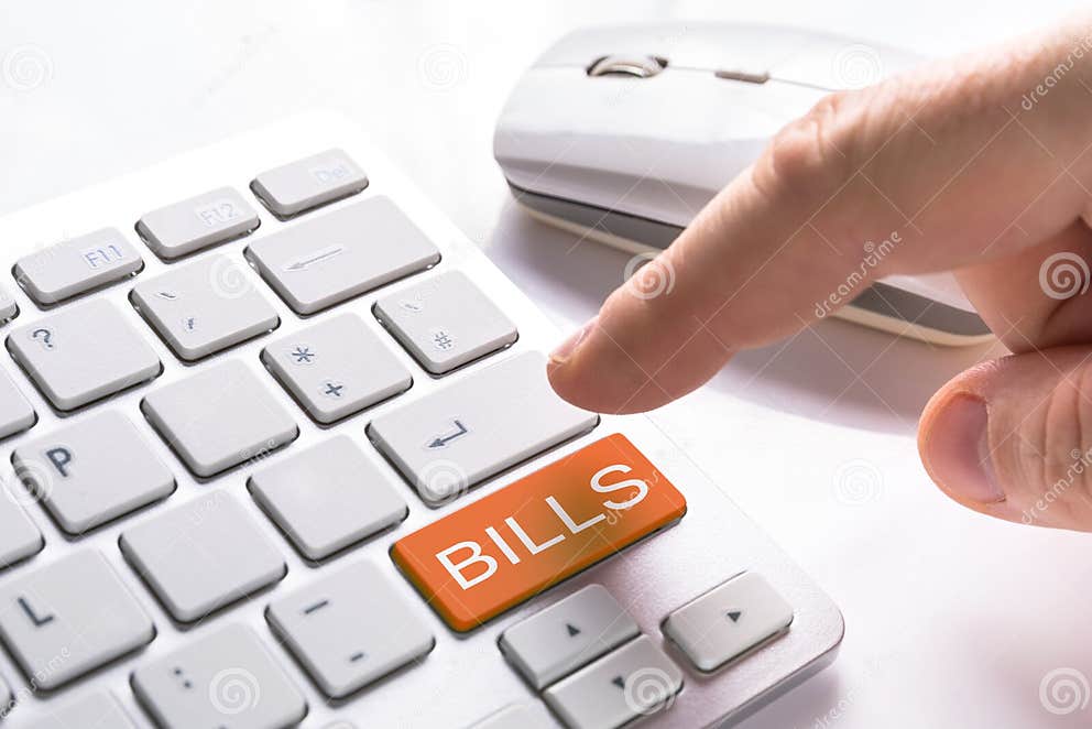 Computer Button with Bills Sign Stock Image - Image of financial, bill ...