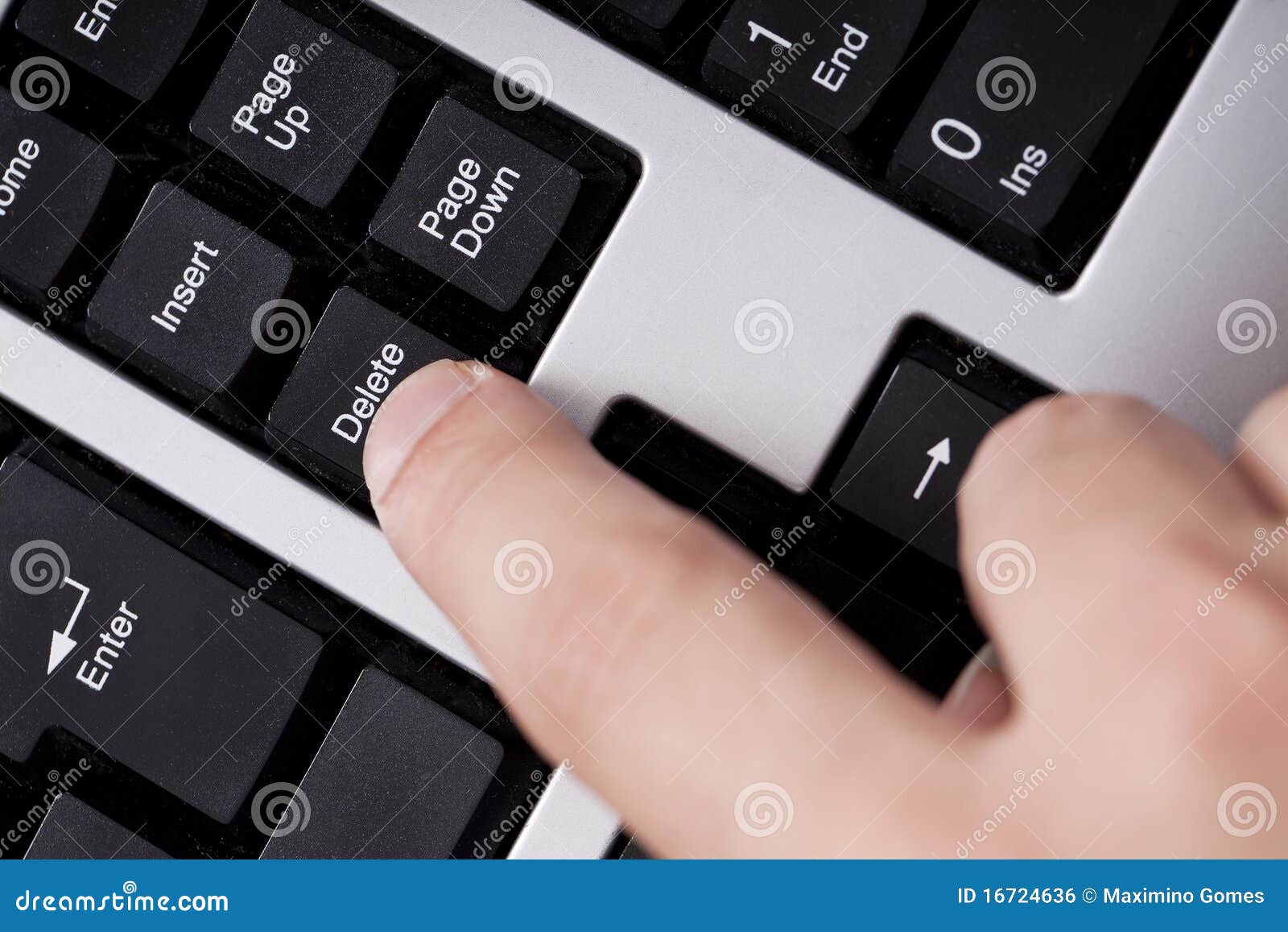 Finger pressing delete key stock photo. Image of person - 16724636