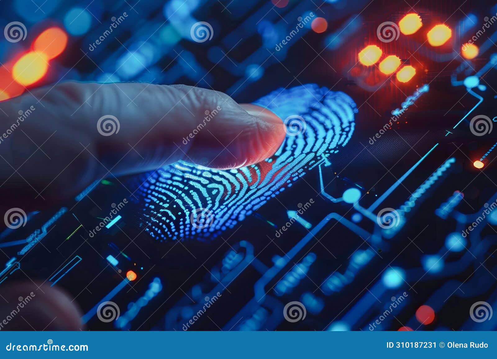 Finger Pressing a Digital Fingerprint Scanner on a Technological ...
