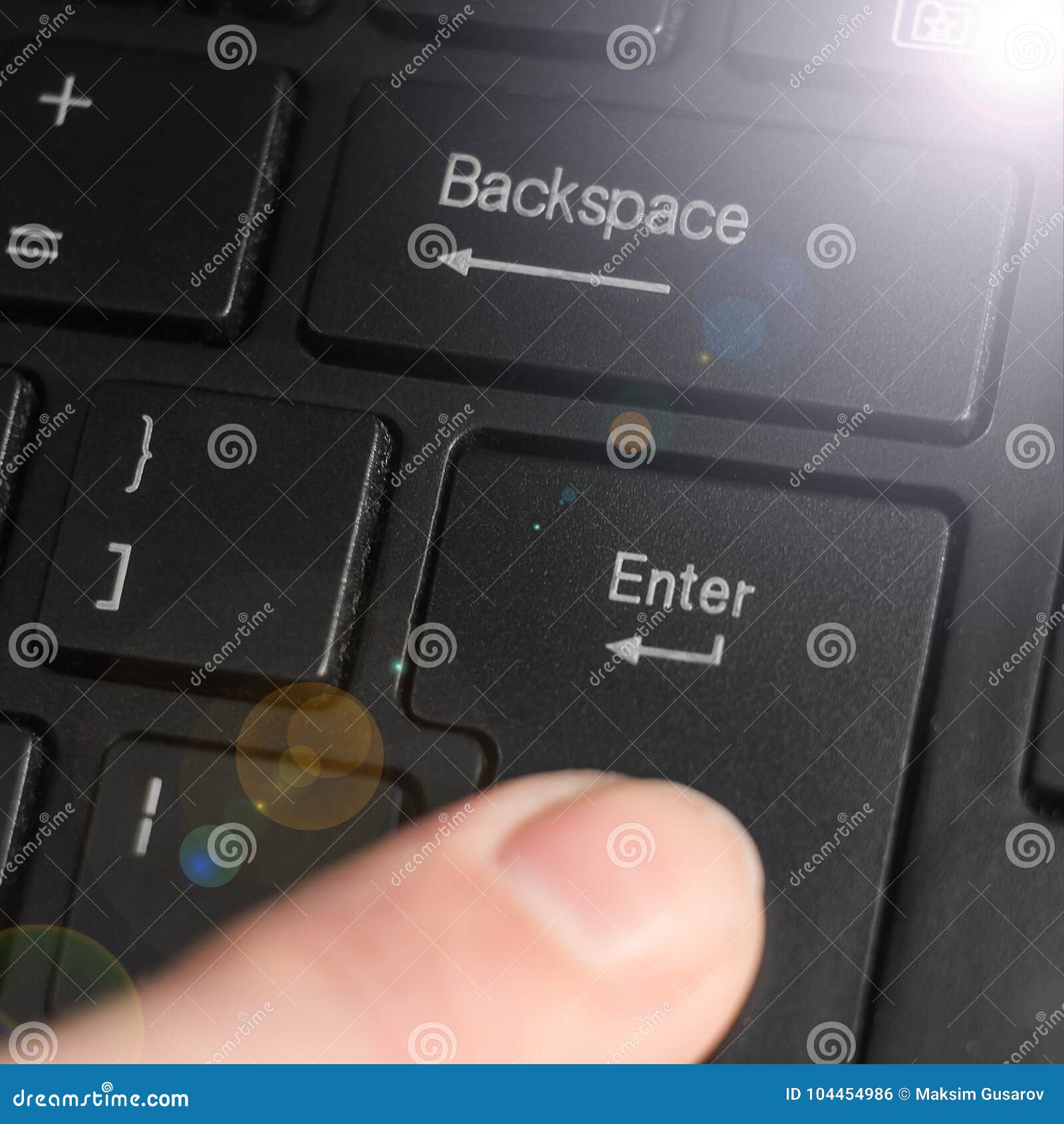 A Finger Pressing the `Enter` Key on the Black Keyboard Stock Photo ...