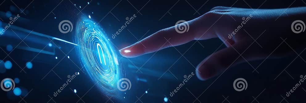 Finger Pressing a Glowing Lock Icon on a Digital Interface, Symbolizing ...