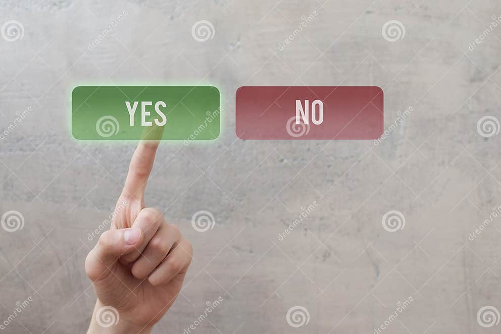 Finger Pressing Green Yes Button Stock Image - Image of hold, brown ...