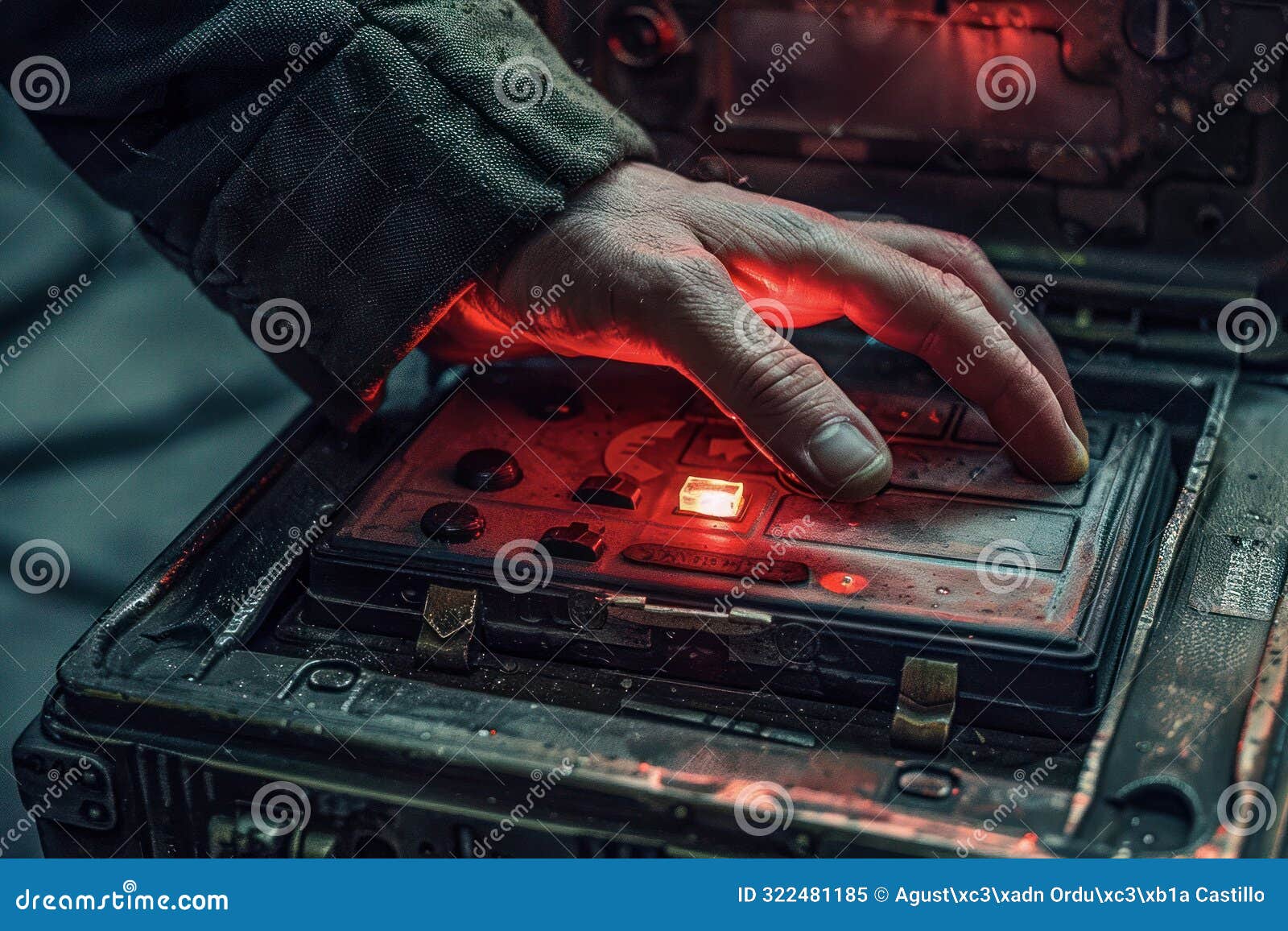 Finger Pressing Illuminated Red Button Stock Image - Image of tactile ...