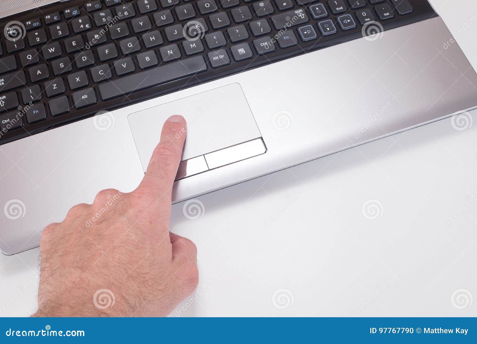 Finger Pressing Laptop Computer Mouse Tracking Pad Stock Photo - Image ...
