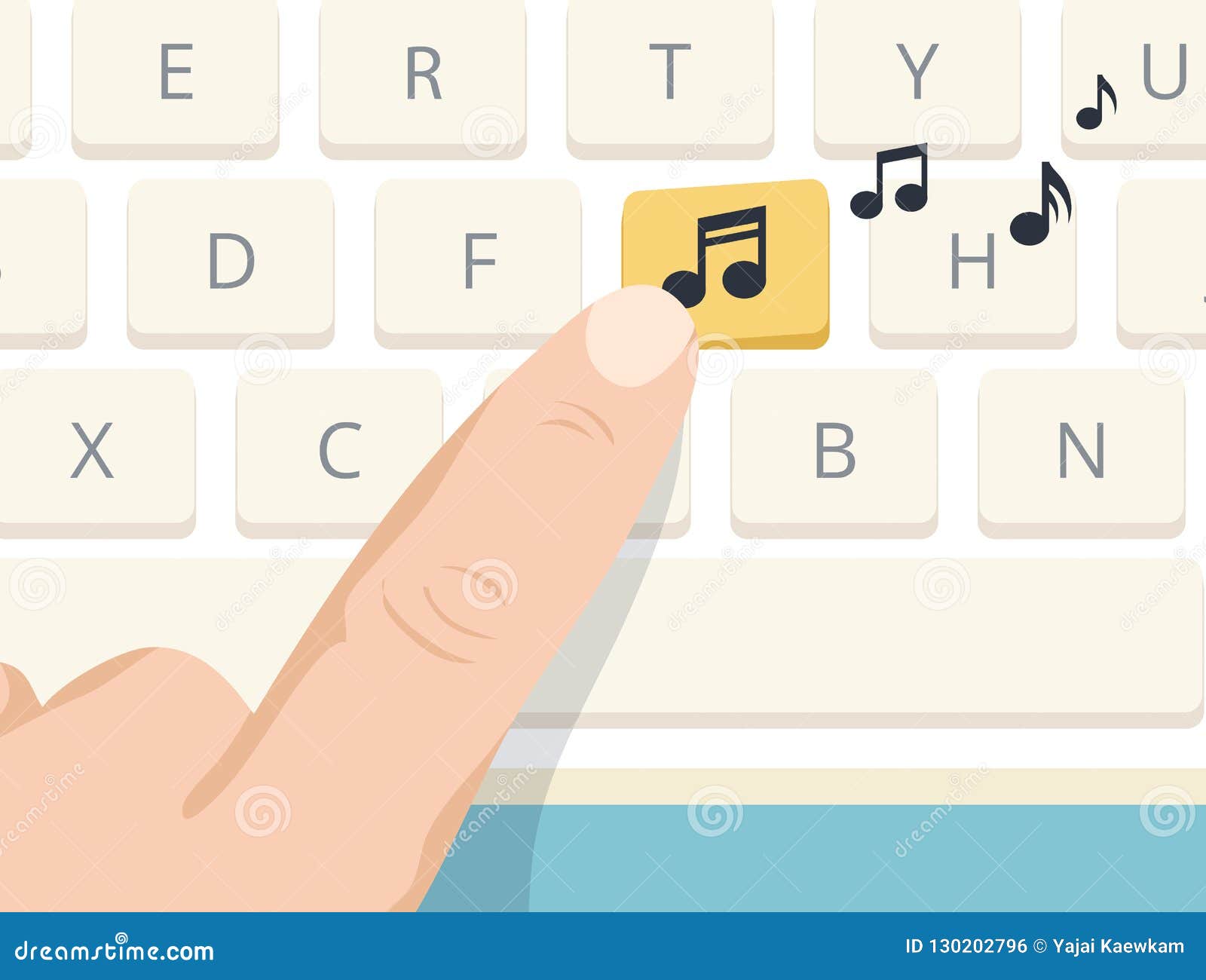 Finger Pressing Yellow Music Note Key Stock Vector - Illustration of ...