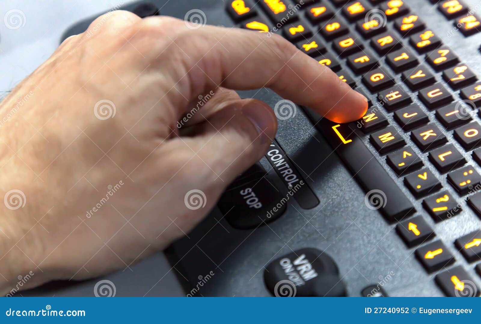 Finger Pressing N Key on Illuminated Industrial Ke Stock Photo - Image ...