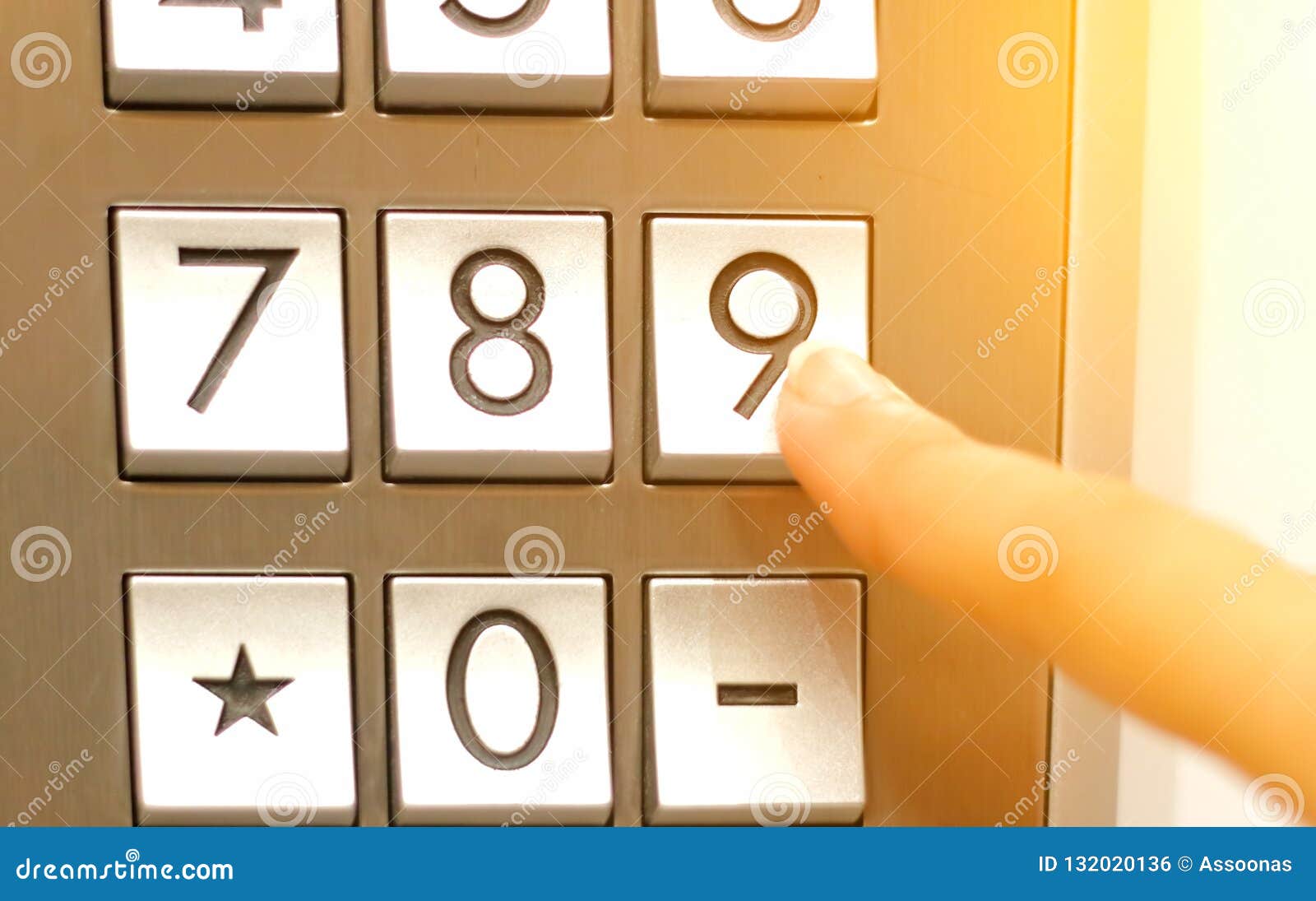 Finger Pressing the Number Nine Button Stock Photo - Image of control ...