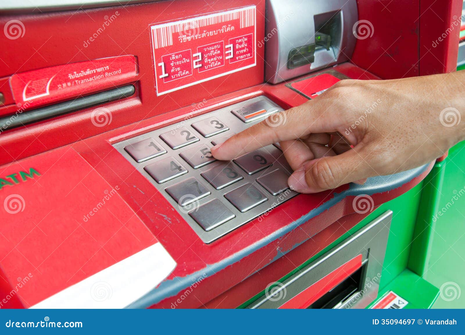 Finger Pressing Password on ATM Machine Stock Image - Image of insert ...
