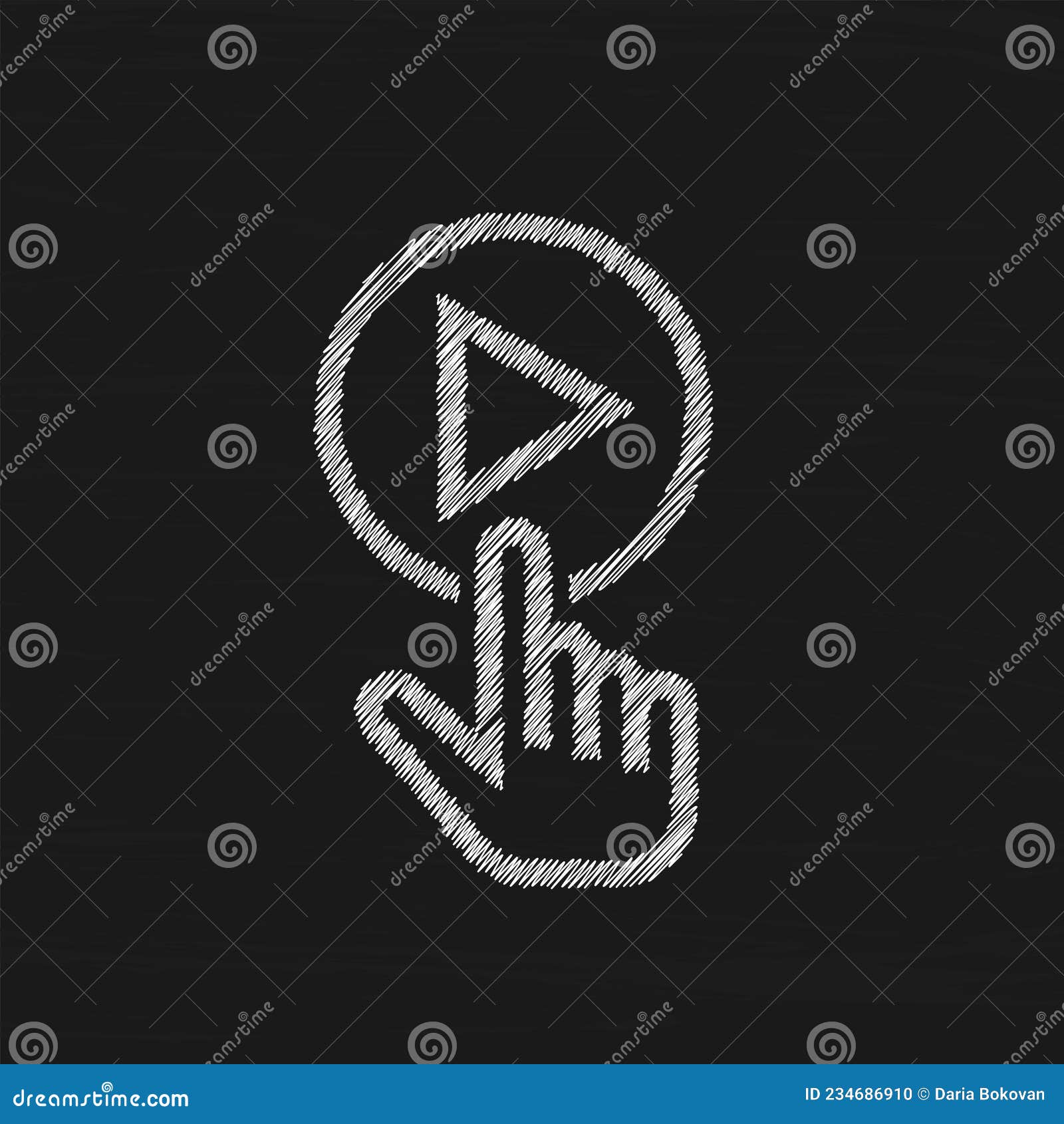 Finger Pressing Play Button Vector Icon in Sketch Style Stock Vector ...