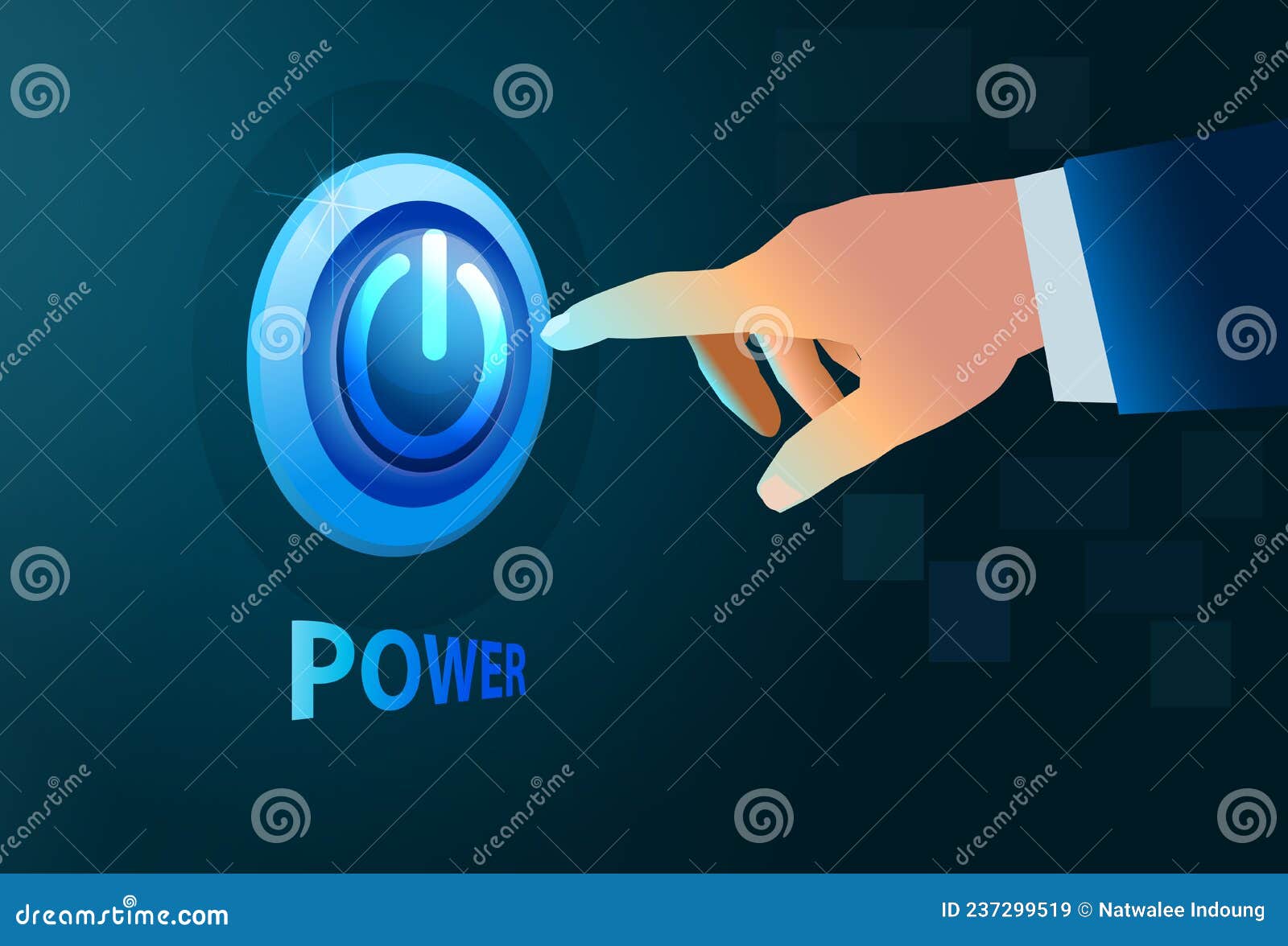 Finger about Pressing Power Button on the Computer Background ...