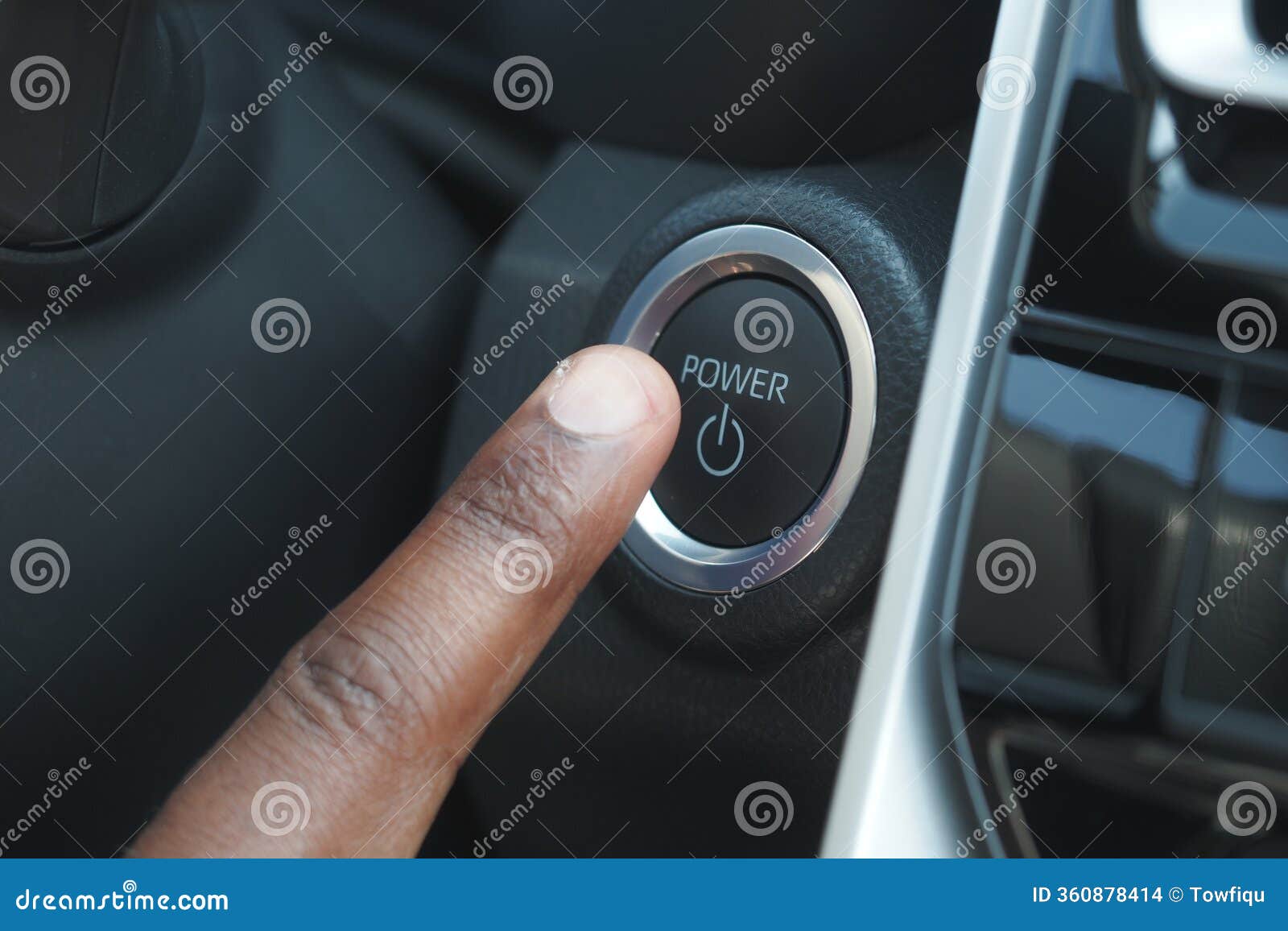 Finger Pressing Power Button in Modern Vehicle Interior Stock Photo ...