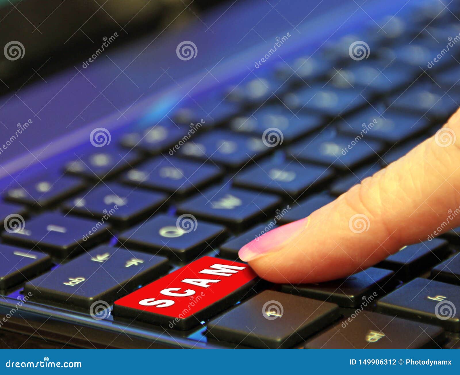 Finger Pressing Pushing Down Red Hoax Scam Computer Keyboard Button ...