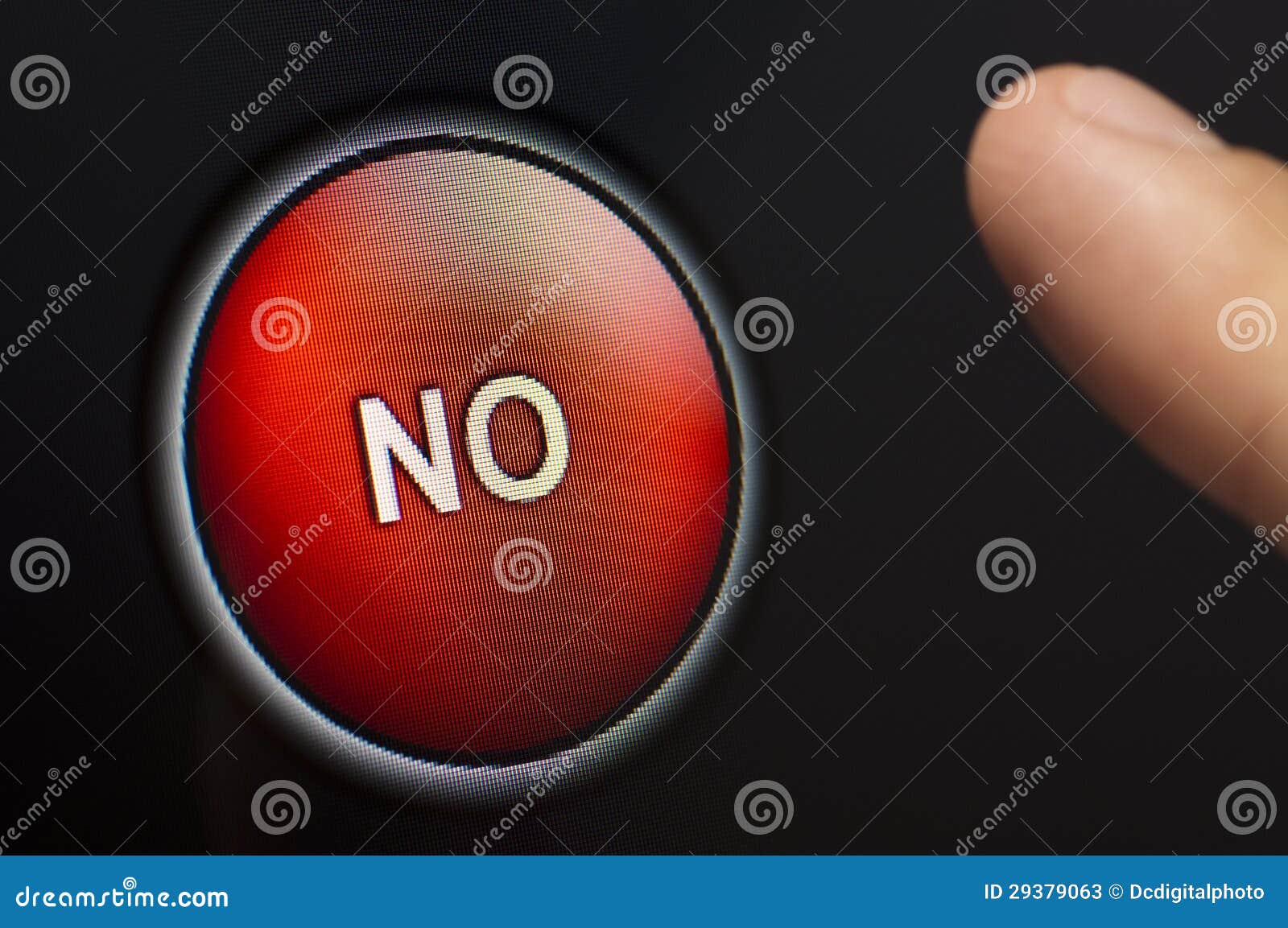 Finger Pressing a Red NO Button on Touchscreen Stock Image - Image of ...