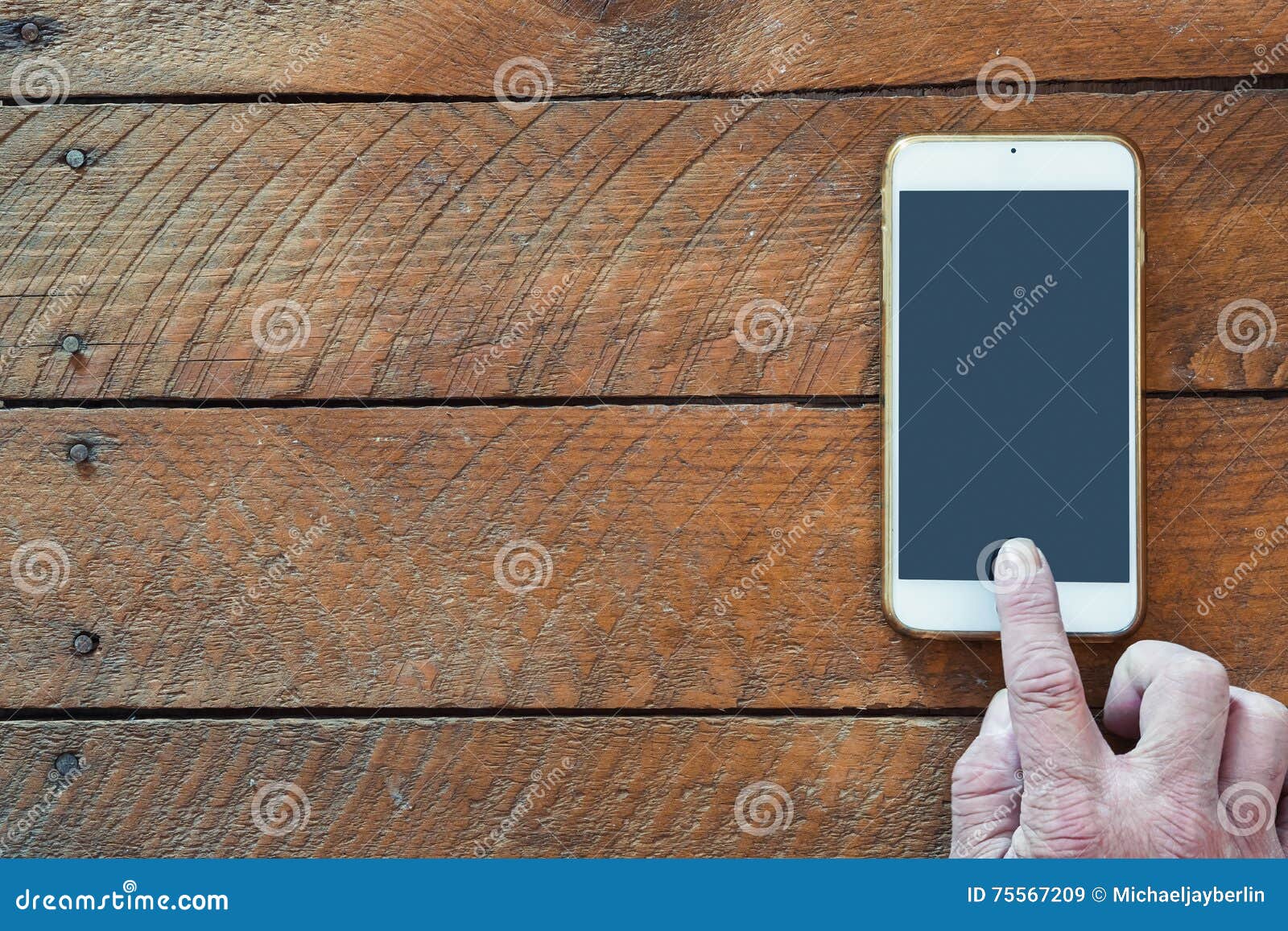 Finger Pressing Smart Phone Button Stock Image - Image of table, studio ...