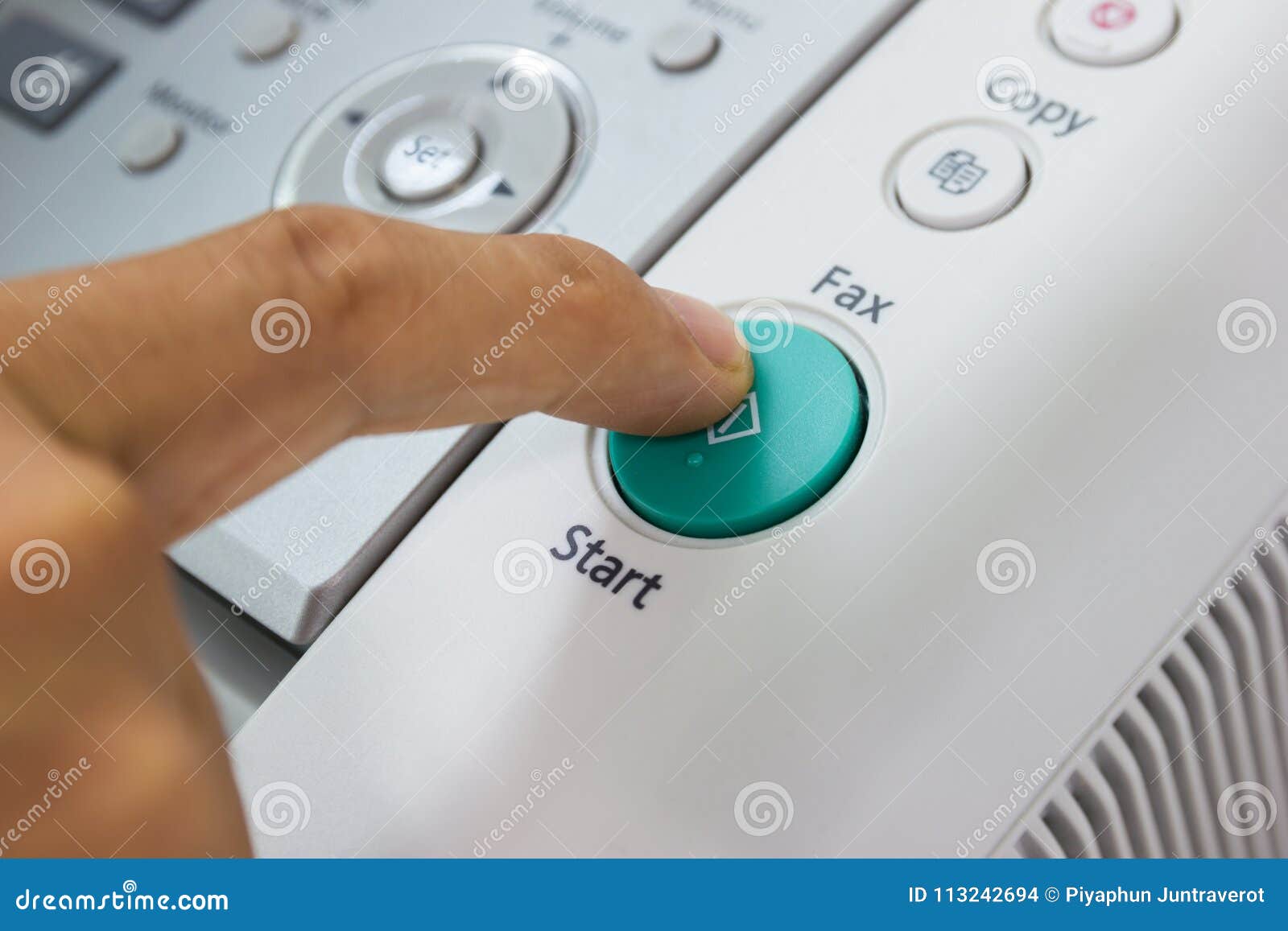 Finger Pressing Start Button on the Fax Stock Photo - Image of concept ...