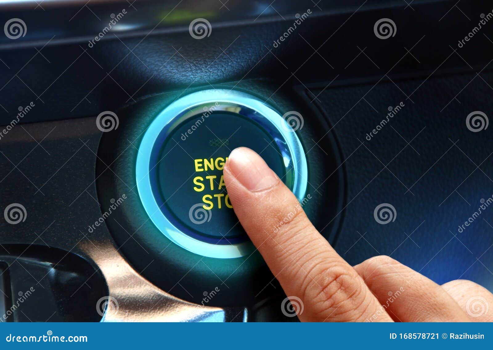 Finger Pressing Start or Stop Engine Button in Close Up Stock Image ...