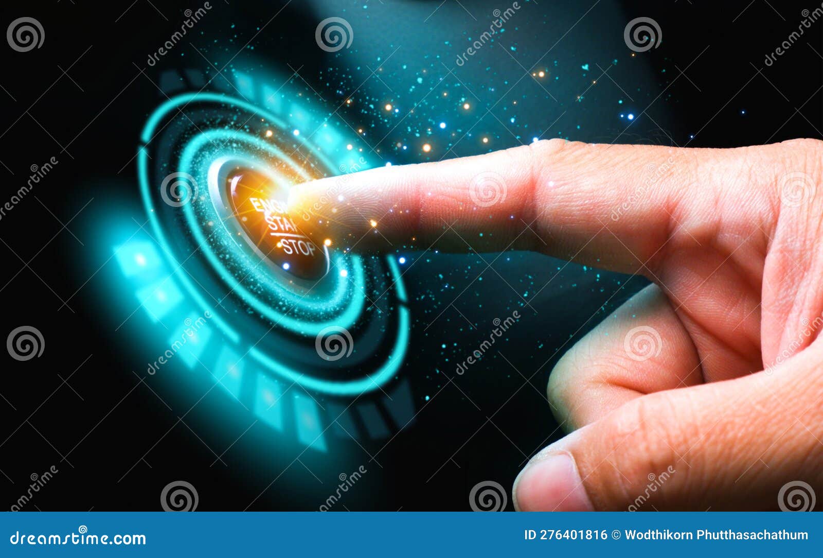 Finger Pressing Virtual Button with Future Interface Technology Stock ...
