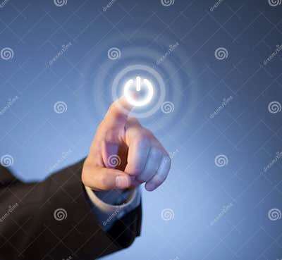 Finger Pressing Virtual Power Button on Screen Stock Image - Image of ...