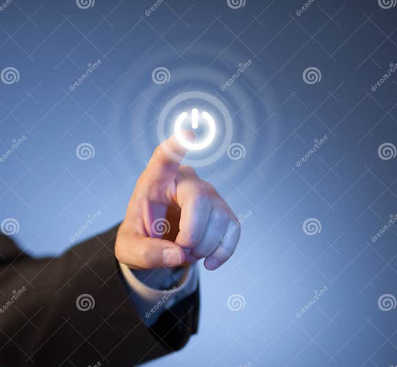 Finger Pressing Virtual Power Button on Screen Stock Image - Image of ...