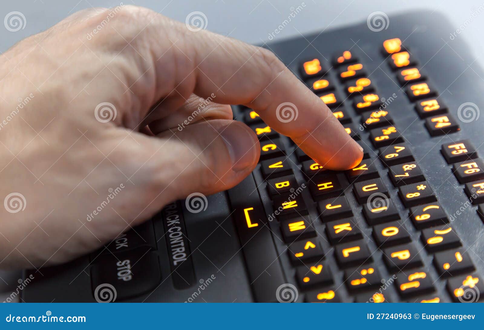 Finger Pressing Y Key on Illuminated Industrial Ke Stock Image - Image ...