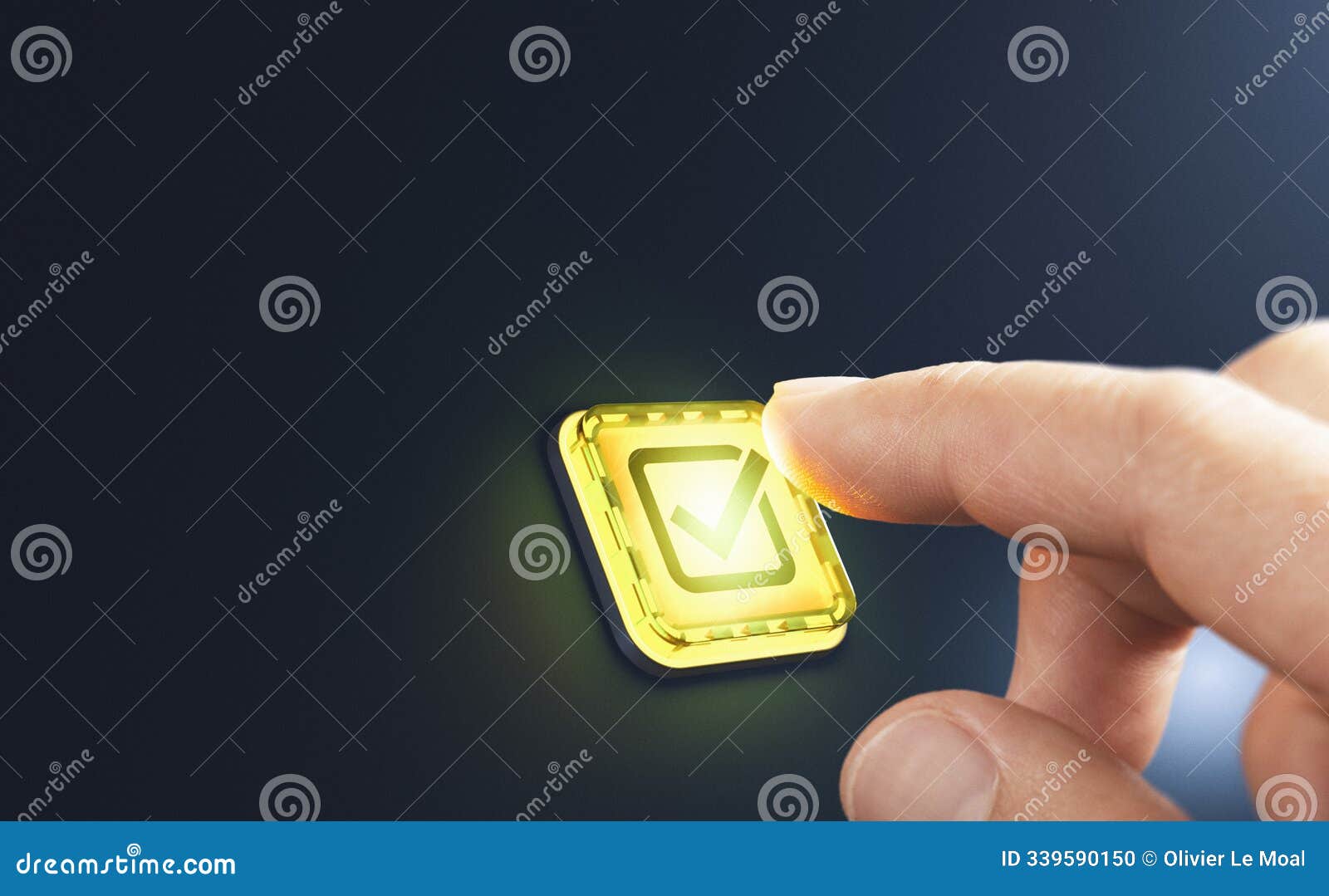 Finger Pressing Yellow Validation Button with Checkmark Stock ...