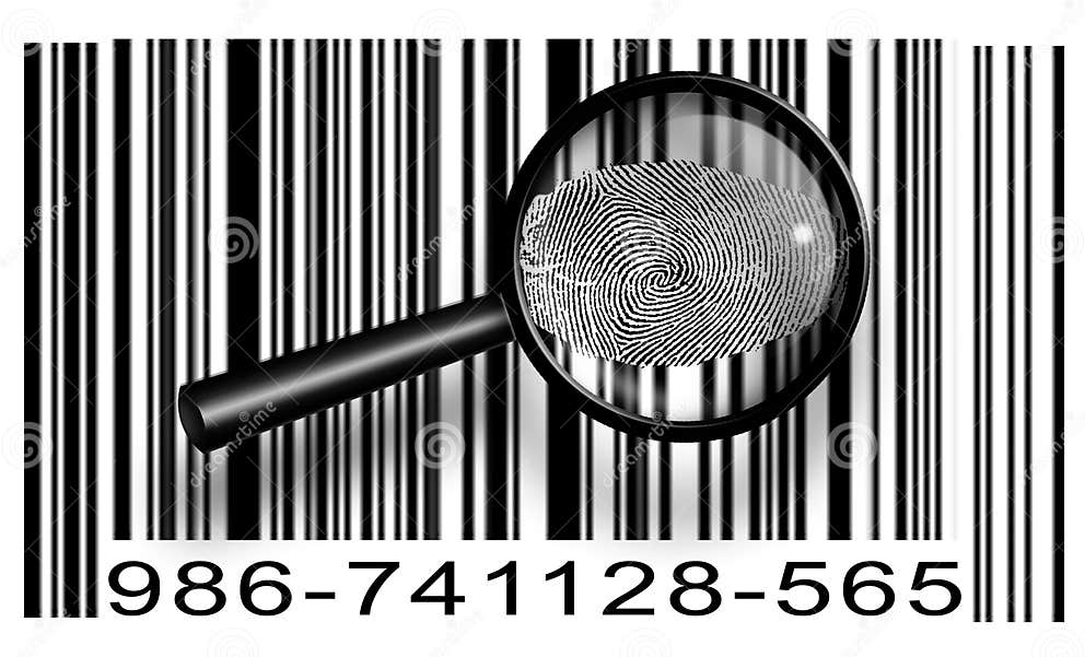 Finger Print Barcode with Magnifying Glass Stock Illustration ...