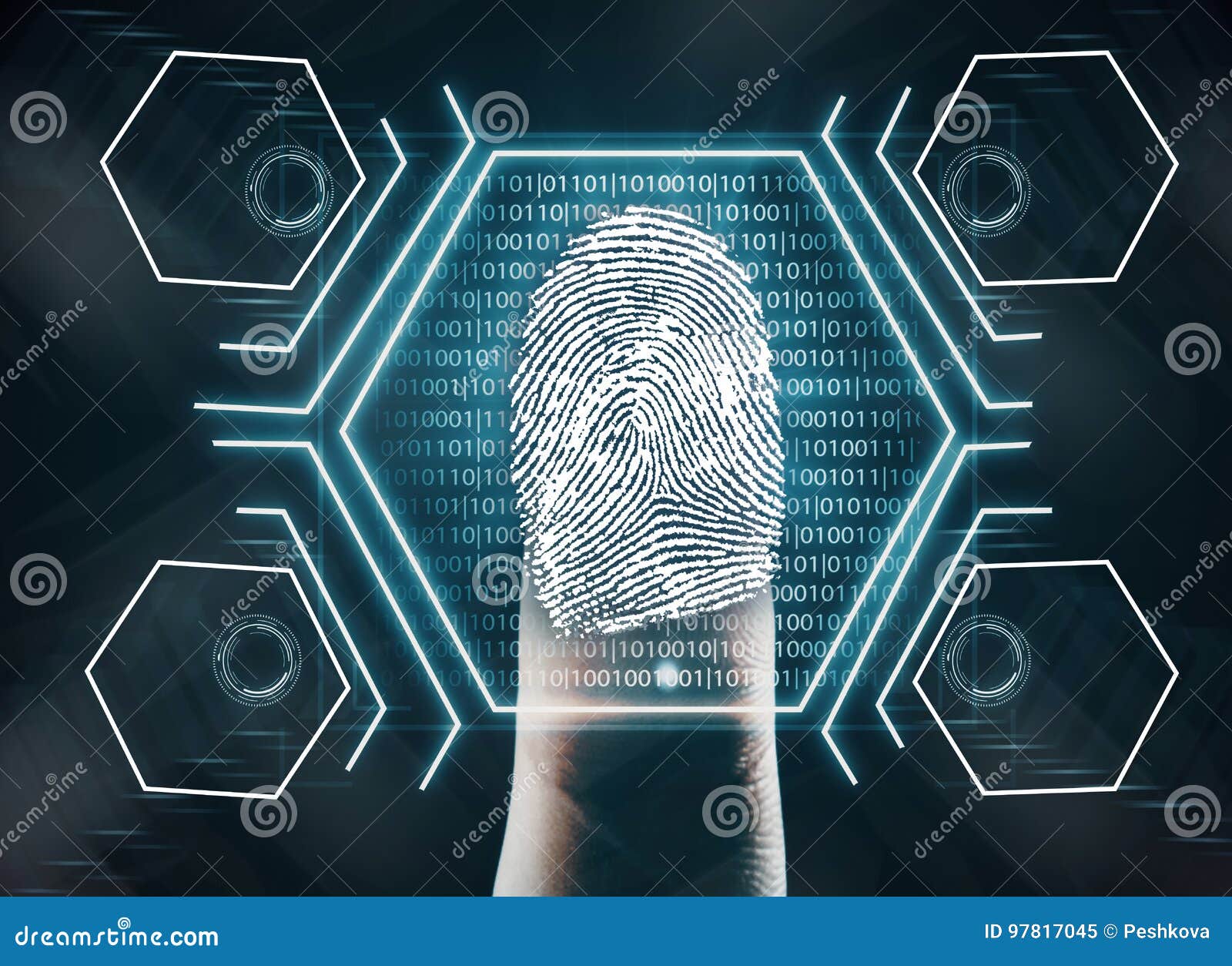 Finger Print Biometric Scanning Identification System. Businessman Scan ...