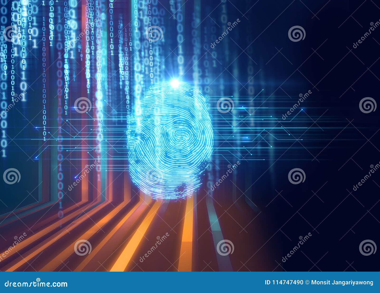 Fingerprint Scanning on Blue Technology Illustration Stock Illustration ...