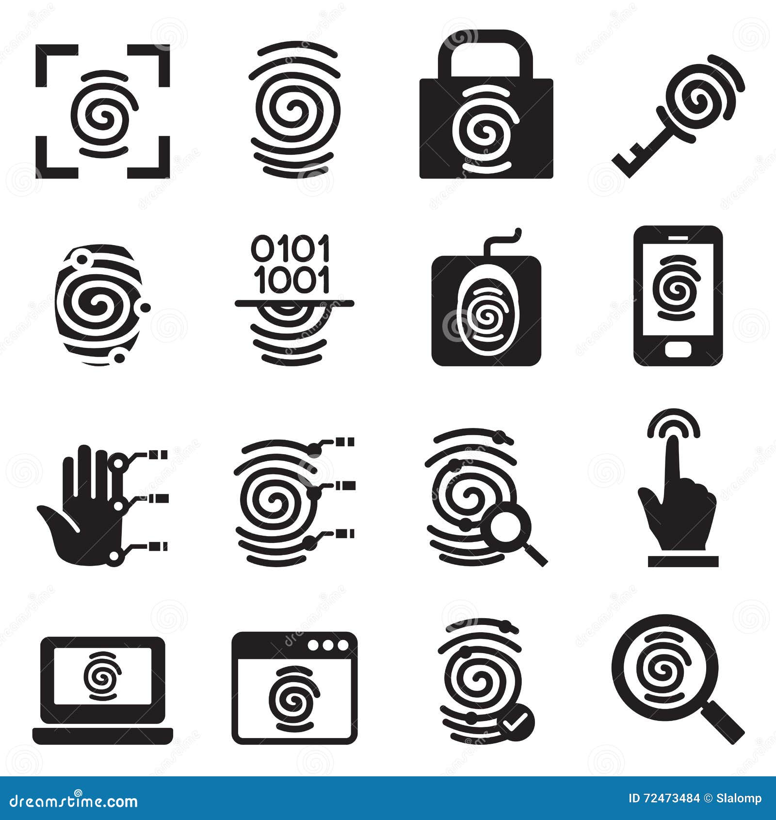 Finger Print Security System Icons Set Stock Vector - Illustration of ...