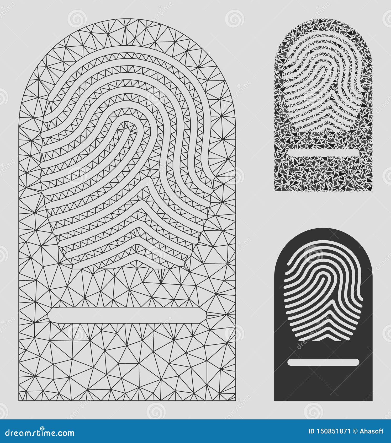 Finger Print Vector Mesh Network Model and Triangle Mosaic Icon Stock ...