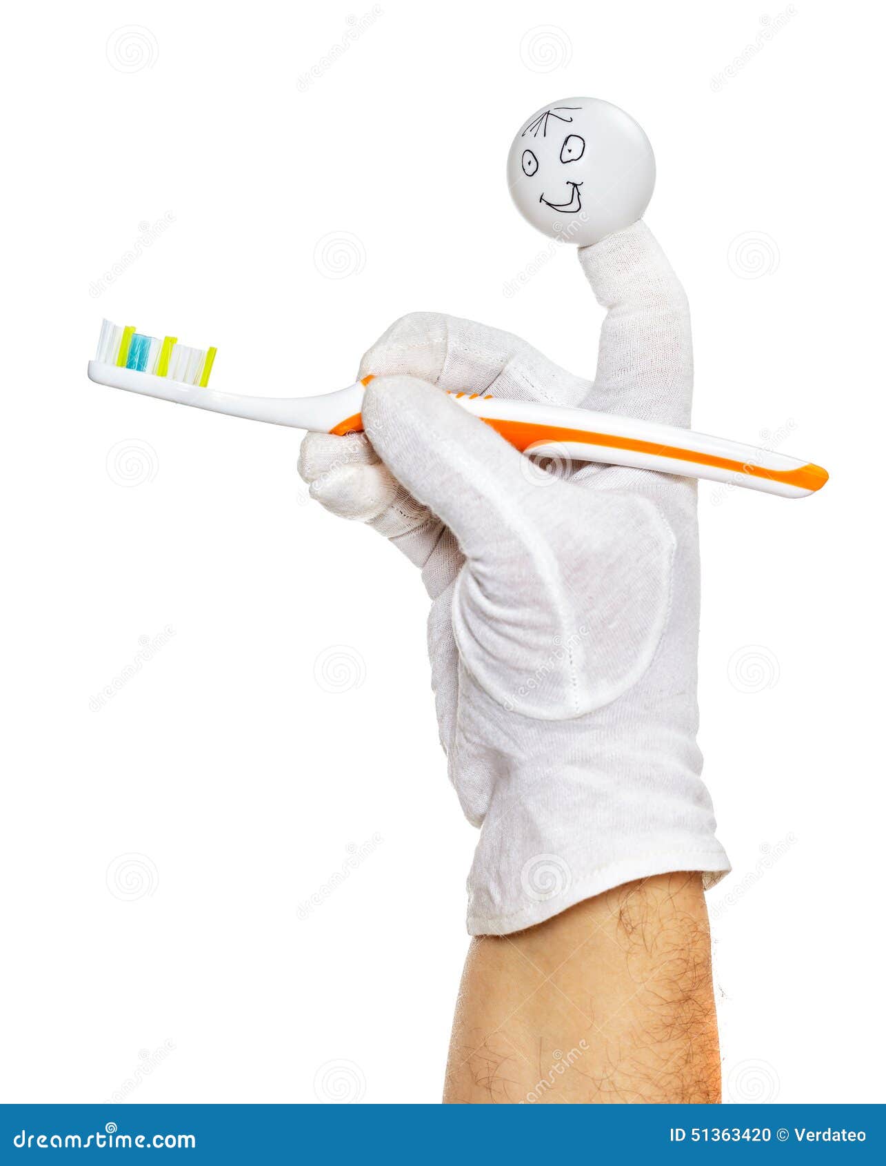 Finger Puppet Holding Tooth Brush Stock Photo - Image of happy, little ...