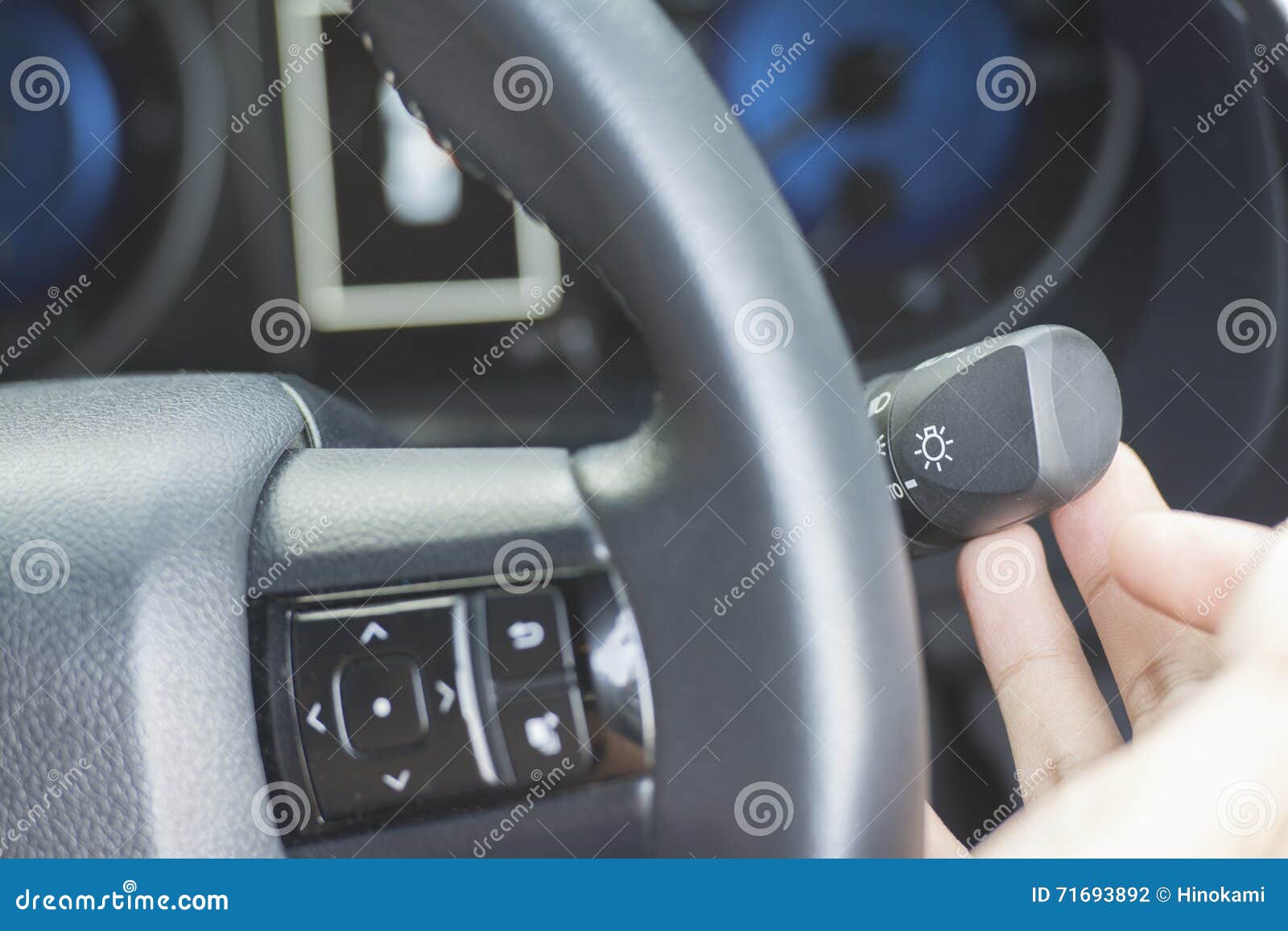 The Finger Push a Button on the Car Steering Wheel Stock Photo - Image ...