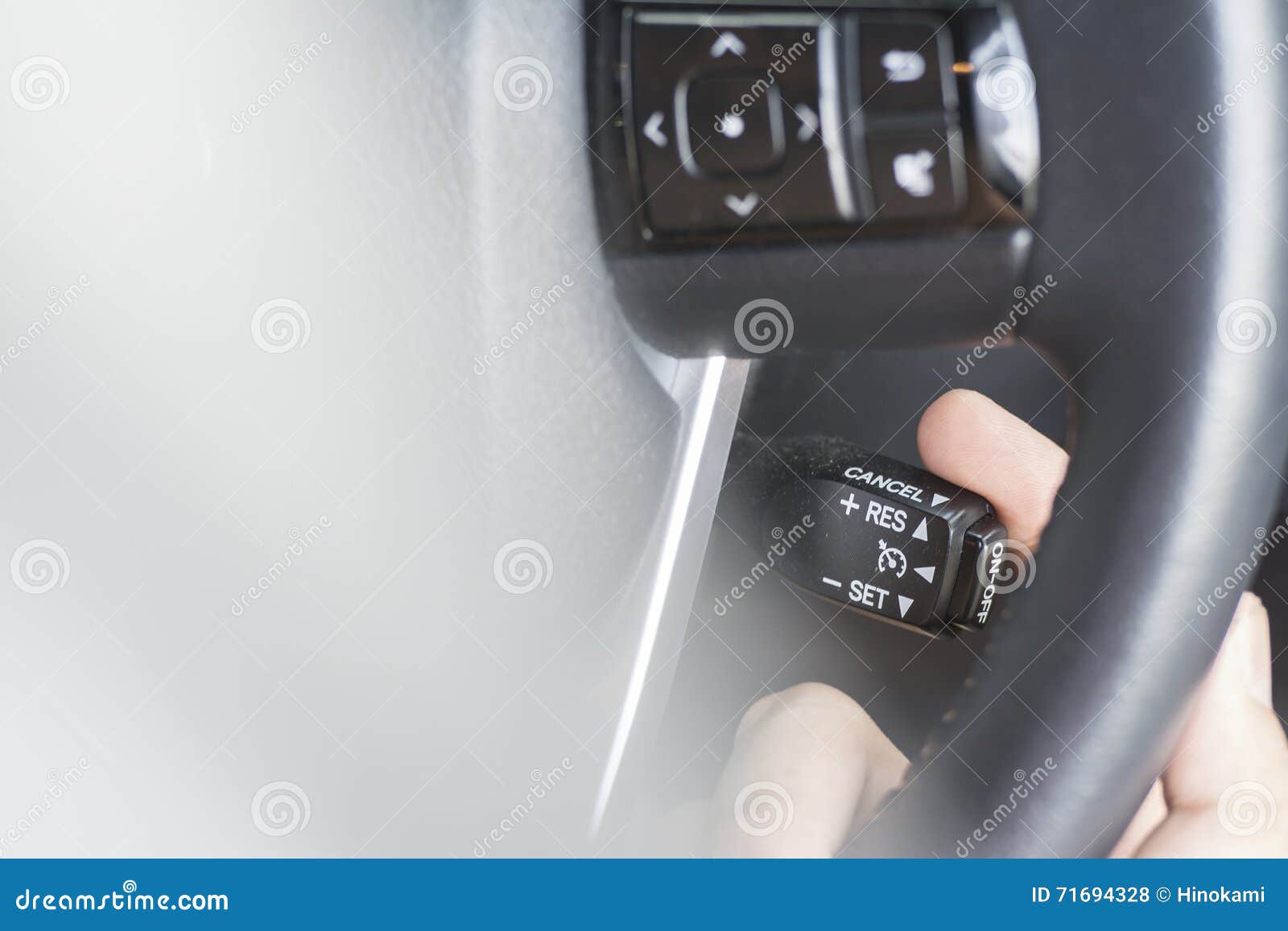 The Finger Push a Button on the Car Steering Wheel Stock Photo - Image ...