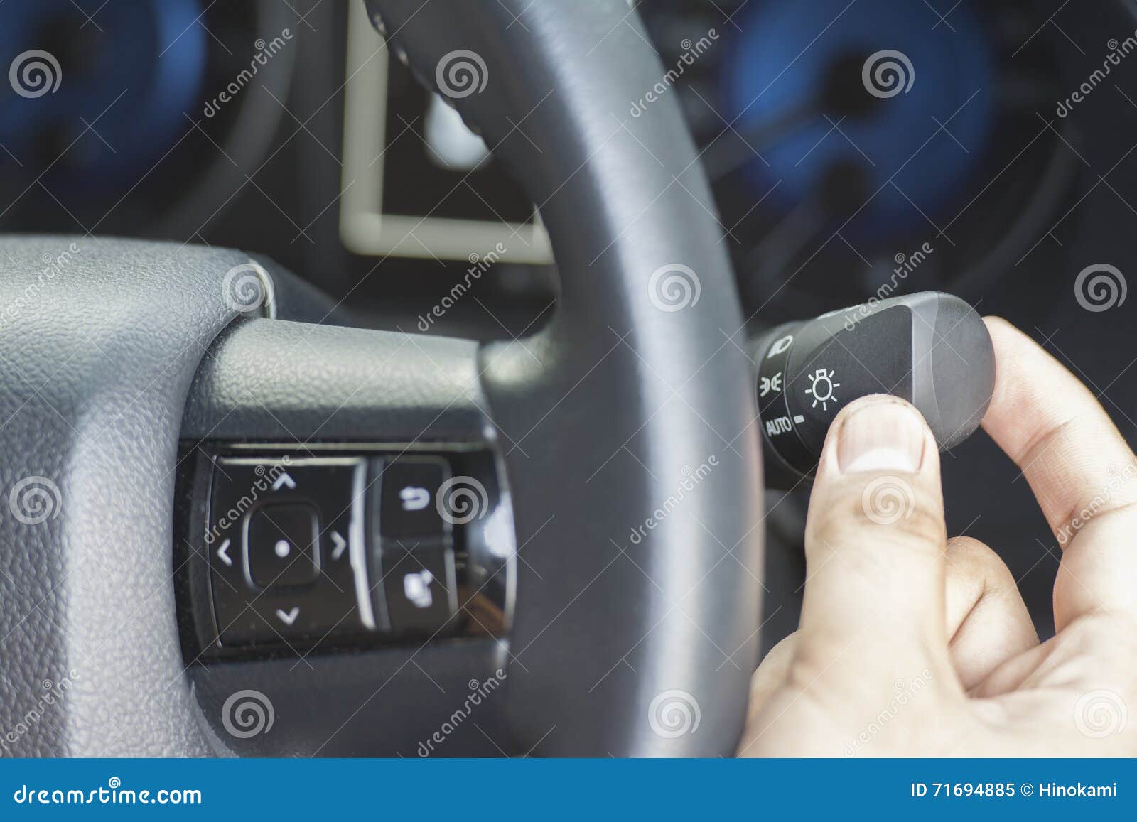 The Finger Push a Button on the Car Steering Wheel Stock Image - Image ...