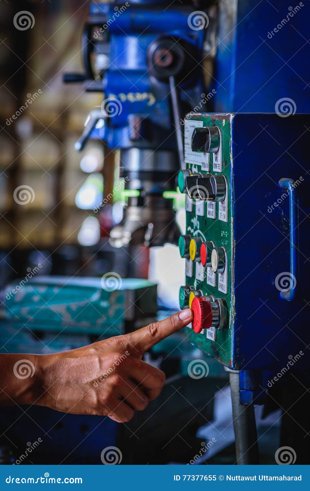 Finger Push on Red Emergency Stop Switch Milling Machine Stock Image ...