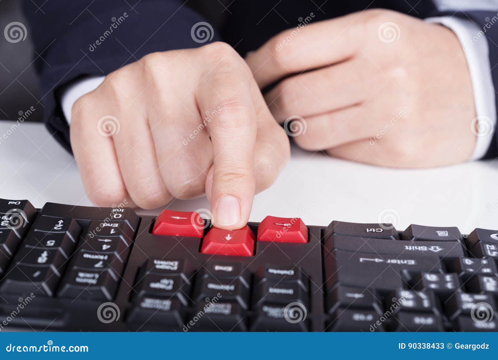 Finger Pushing Arrow Button on Keyboard Computer Stock Image - Image of ...