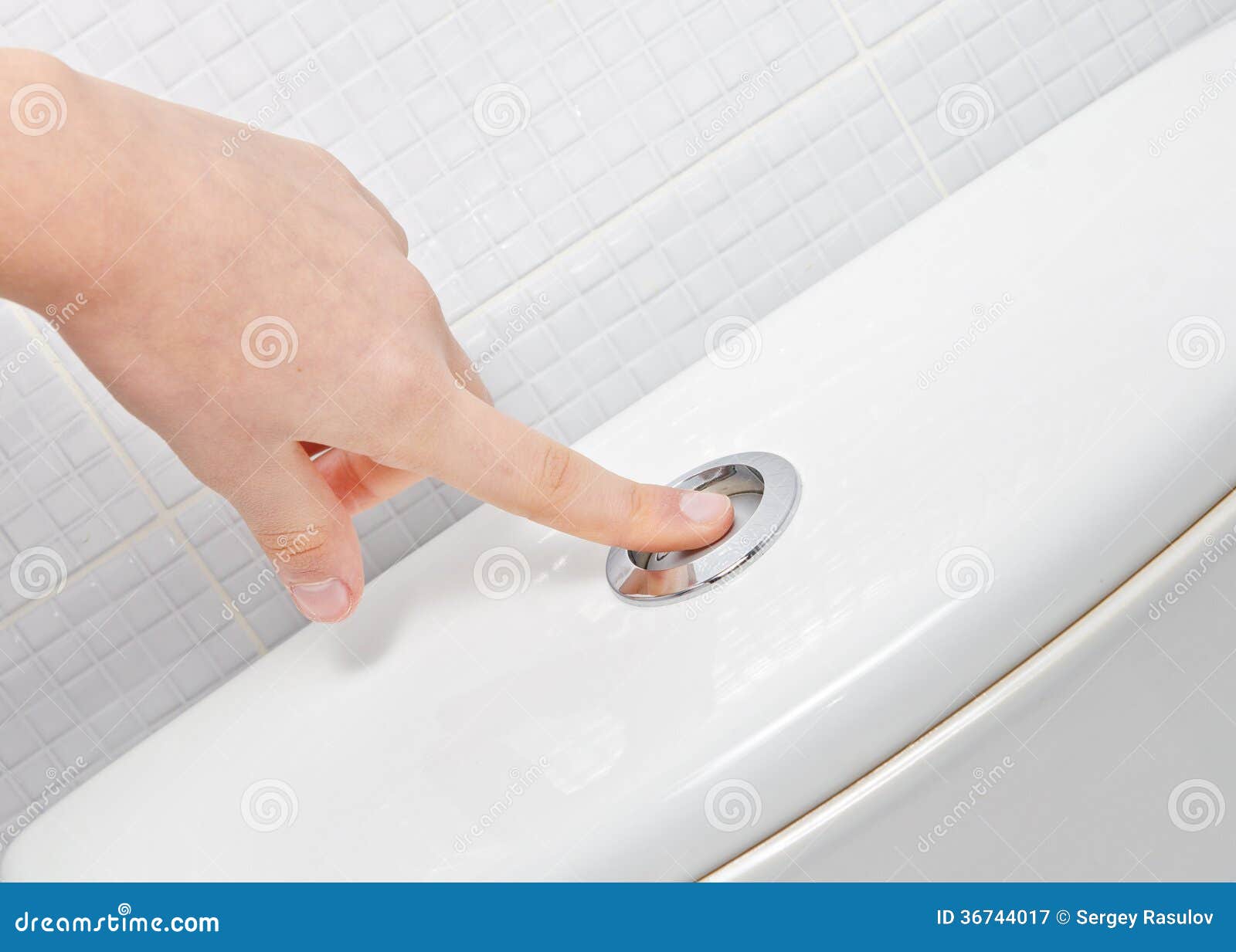Finger Pushing Button And Flushing Toilet Stock Image - Image of ...