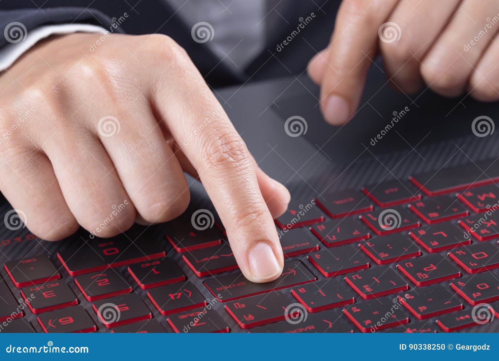 Finger Pushing Enter Button on Laptop Keyboard Stock Photo - Image of ...