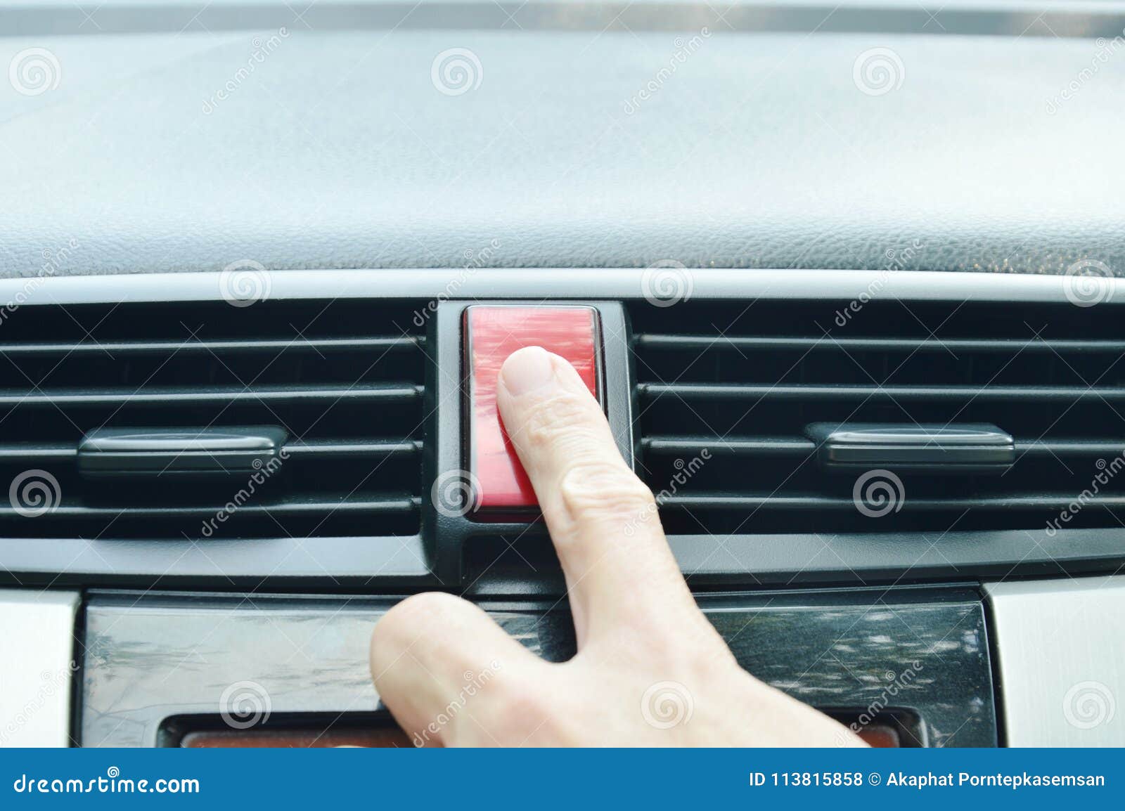 Finger Pushing on Red Button for Opened Emergency Light in Car Stock ...