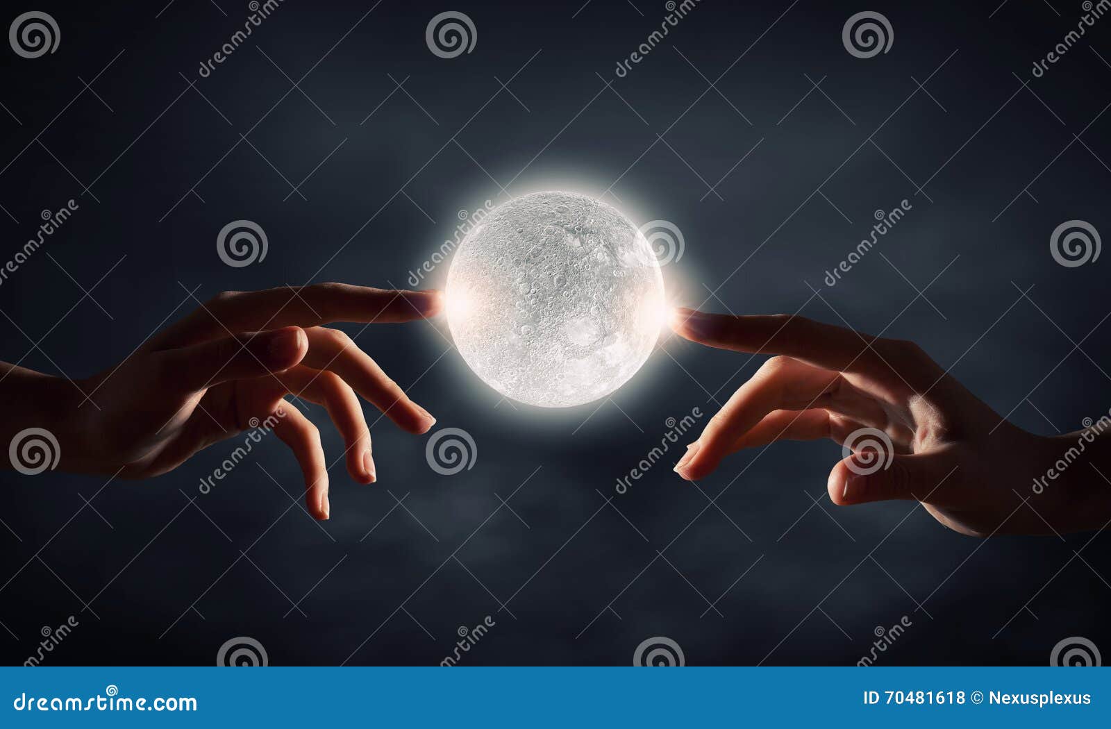 Finger Reaching Moon Planet Stock Photo - Image of finger, gesture ...