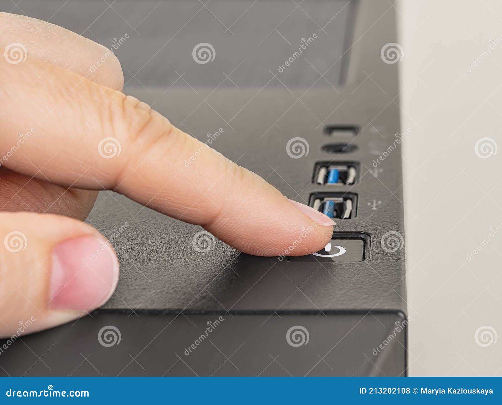 Finger is Ready To Press Down the on Off Button on the Personal ...