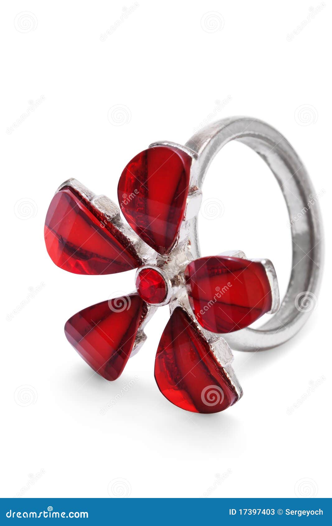 Finger Ring with Red Stone Flower Isolated Stock Image - Image of ...