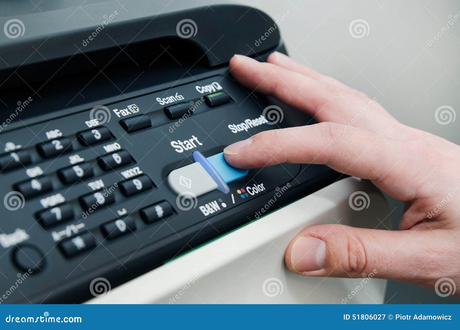 Finger on Start Button of Laser Printer Stock Image - Image of ...