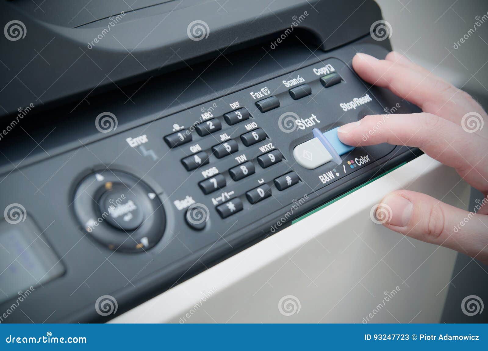 Finger on Start Button of Laser Printer Stock Image - Image of indoors ...