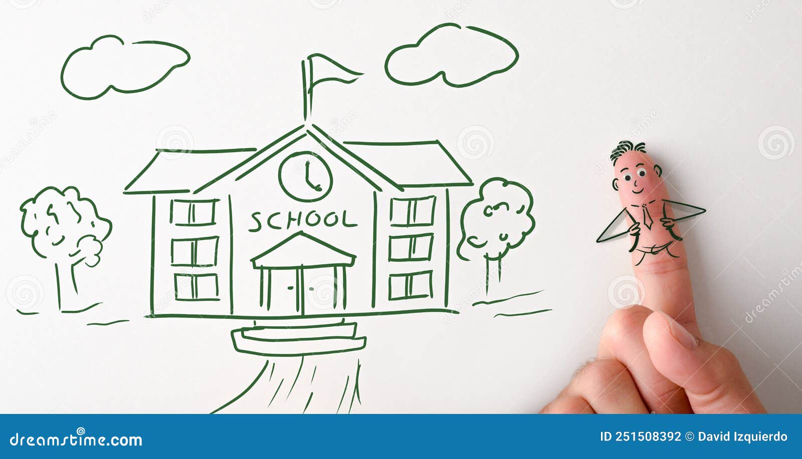 Finger with a Student Drawn and School on White Background Stock Photo ...
