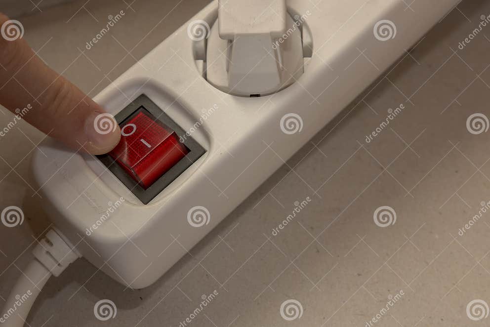 Finger Switches Off Red Button Stock Photo - Image of change, button ...